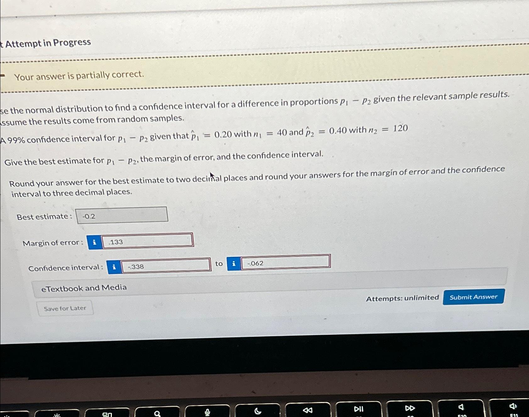Solved Attempt in ProgressYour answer is partially | Chegg.com