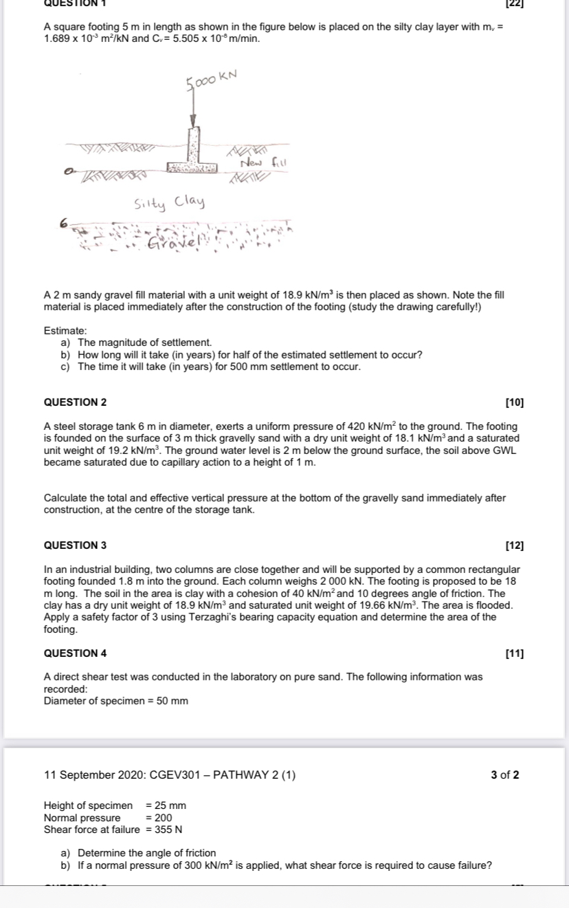 Solved A square footing 5m ﻿in length as shown in the figure | Chegg.com