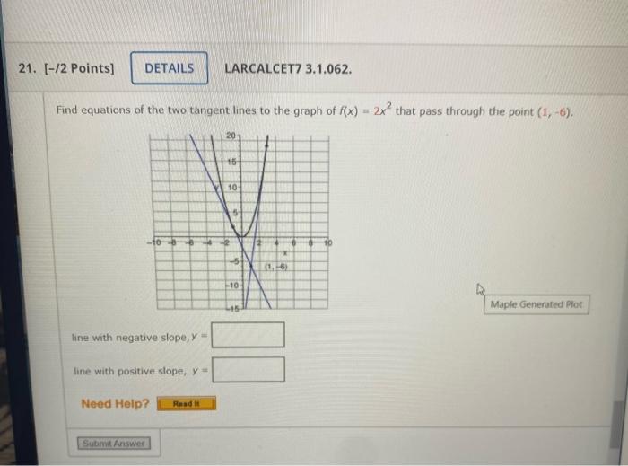 Solved Find equations of the two tangent lines to the graph | Chegg.com