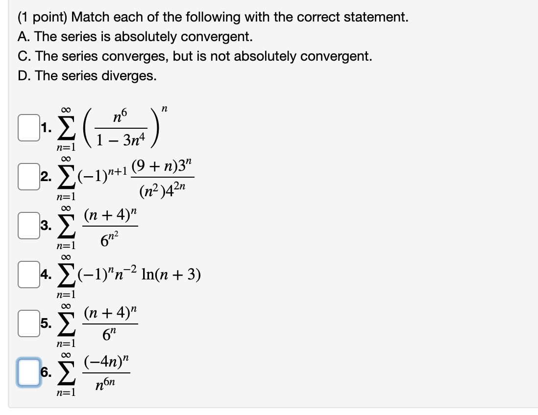 Solved (1 ﻿point) ﻿Match each of the following with the | Chegg.com