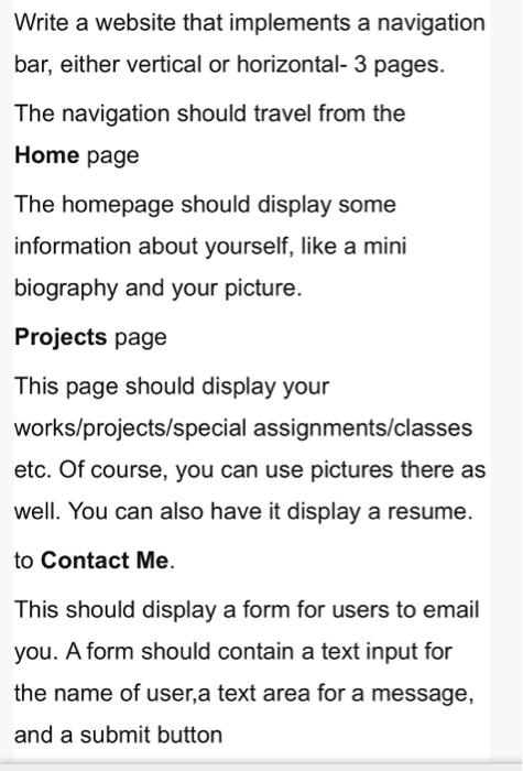 Solved Write a website that implements a navigation bar, | Chegg.com