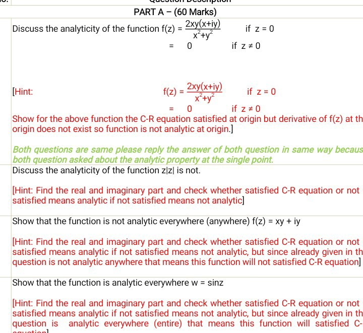Solved PARTA - (60 Marks) Discuss the analyticity of the | Chegg.com