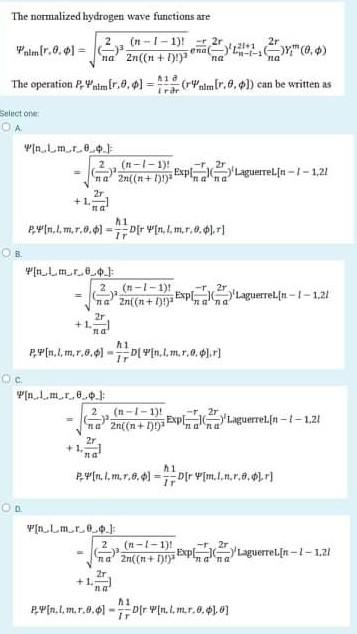 Solved 22 21.1 The normalized hydrogen wave functions are | Chegg.com