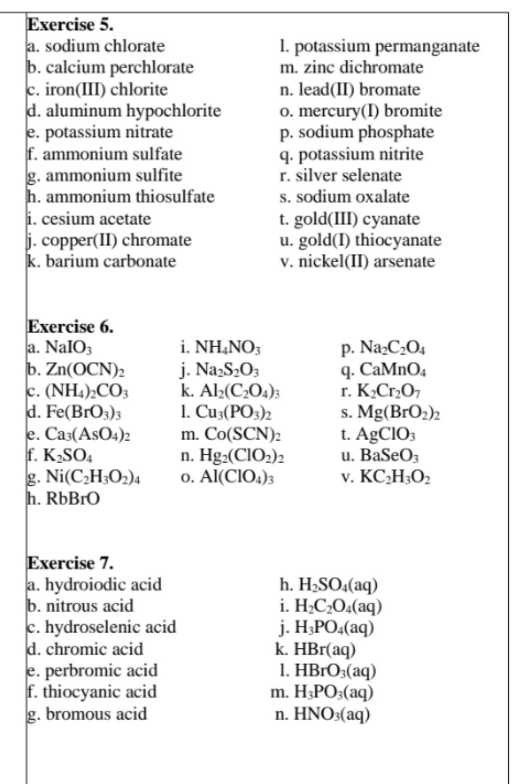 Solved Exercise 5. a. sodium chlorate b. calcium perchlorate | Chegg.com