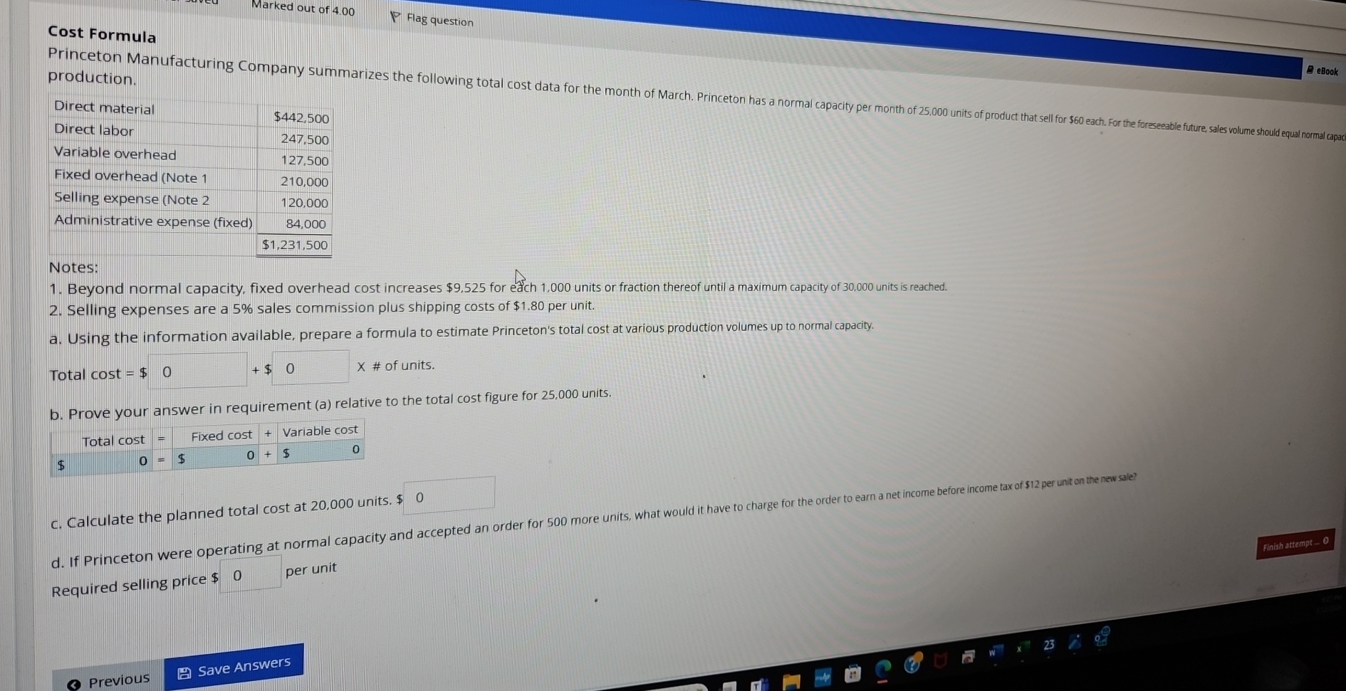 Solved Cost FormulaPrinceton Manufacturing Company | Chegg.com