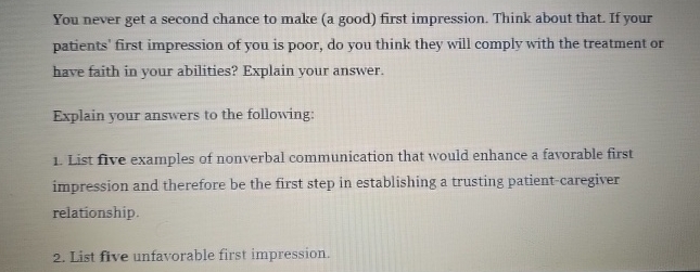 Solved You never get a second chance to make (a good) ﻿first | Chegg.com