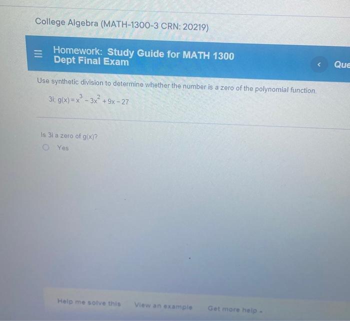 Solved College Algebra (MATH-1300-3 CRN: 20219) Homework: | Chegg.com
