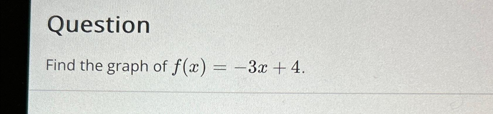 Solved QuestionFind the graph of f(x)=-3x+4. | Chegg.com