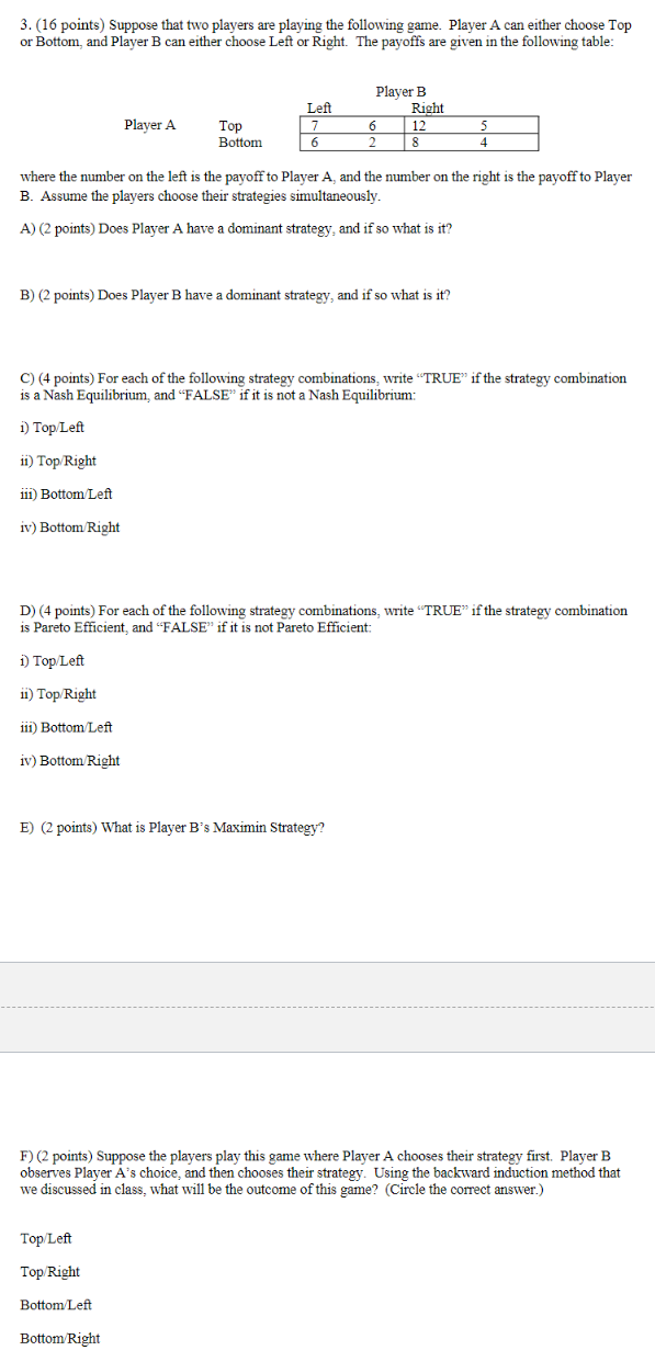 Solved (16 ﻿points) ﻿Suppose that two players are playing | Chegg.com
