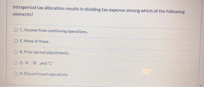 Solved Intraperiod tax allocation results in dividing tax | Chegg.com