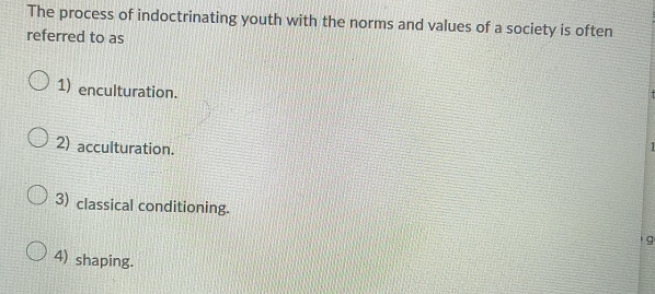 Solved The process of indoctrinating youth with the norms | Chegg.com