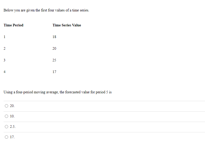 Solved Below you are given the first four values of a time | Chegg.com