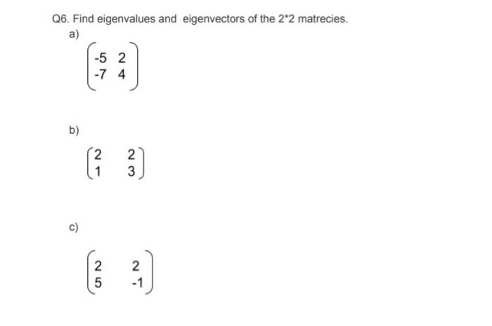 Q6. Find eigenvalues and eigenvectors of the 2*2 | Chegg.com