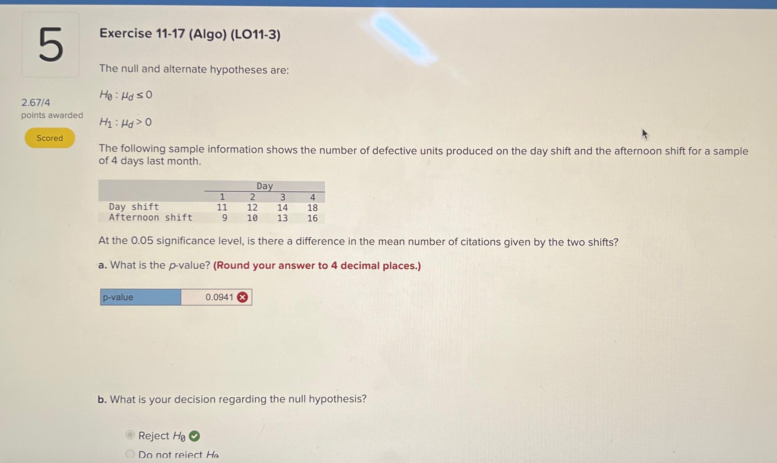 Solved Exercise 11-17 (Algo) (LO11-3)The null and alternate | Chegg.com