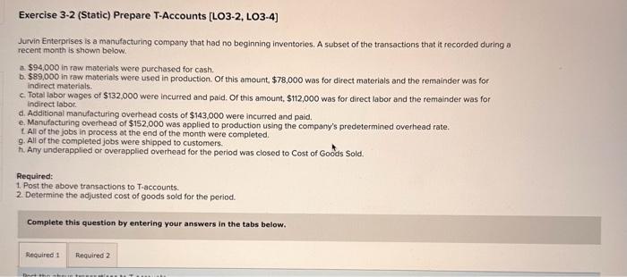 Solved Exercise 3-2 (Static) Prepare T-Accounts [LO3-2, | Chegg.com