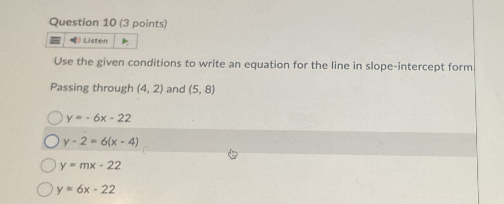 Solved Question 10 (3 ﻿points)ListenUse the given conditions | Chegg.com