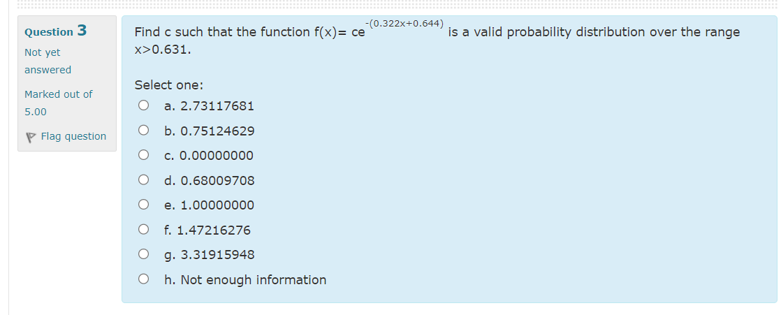Solved Find c ﻿such that the function f(x)=ce-(0.322x+0.644) | Chegg.com