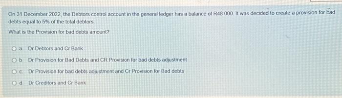 Solved On 31 December 2022, the Debtors control account in | Chegg.com