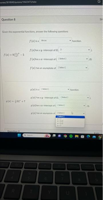 Solved Question 8 Given the exponential functions, answer | Chegg.com