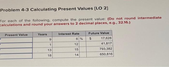 Solved Problem 4-3 Calculating Present Values [LO 2] Cor | Chegg.com