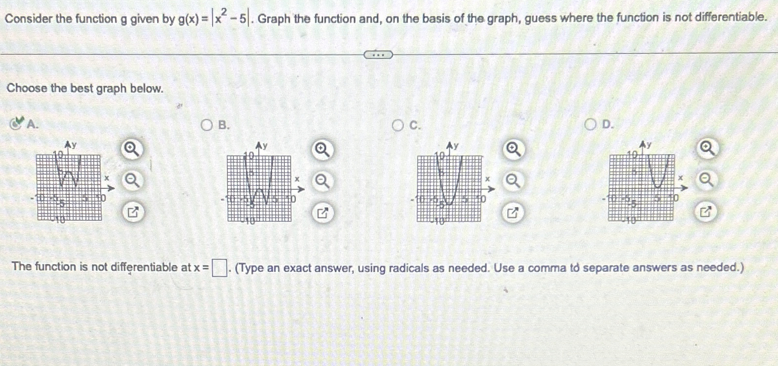 Solved Not differentiable at ? ﻿Can someone explain.Consider | Chegg.com