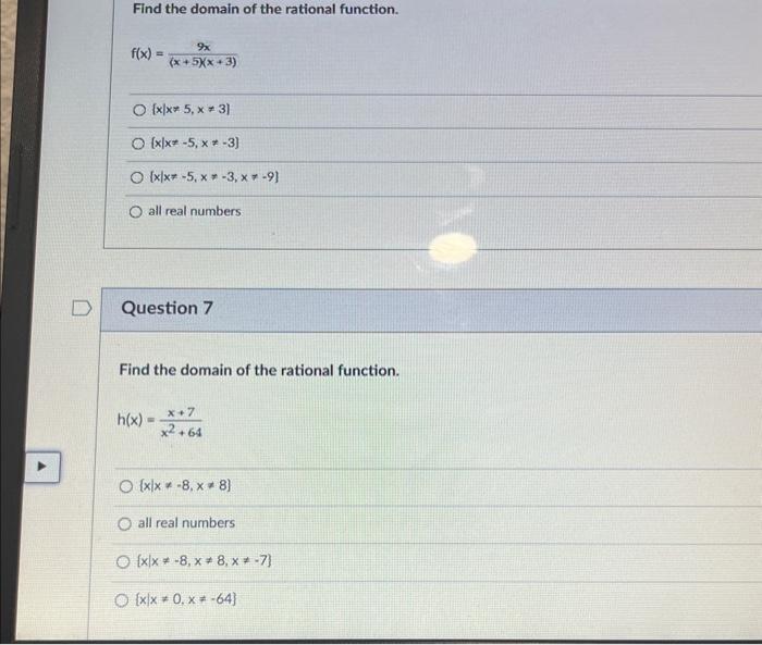 Solved Find the domain of the rational function. | Chegg.com