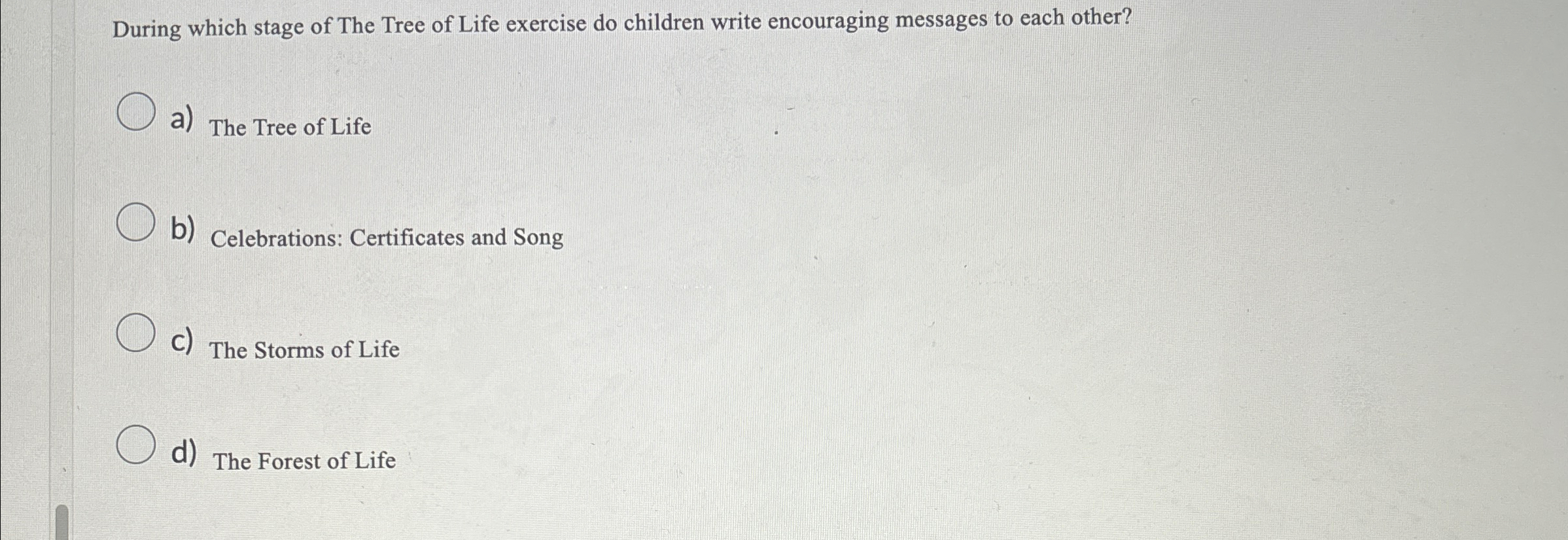 Solved During which stage of The Tree of Life exercise do | Chegg.com