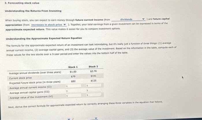 Solved Understanding the Returns From Investing When buying | Chegg.com