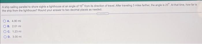 Solved A ship sailing parallel to shore sights a lighthouse | Chegg.com