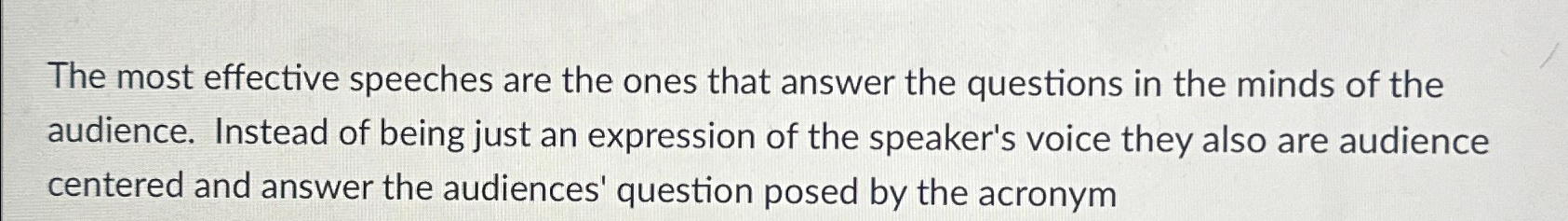 Solved The most effective speeches are the ones that answer | Chegg.com