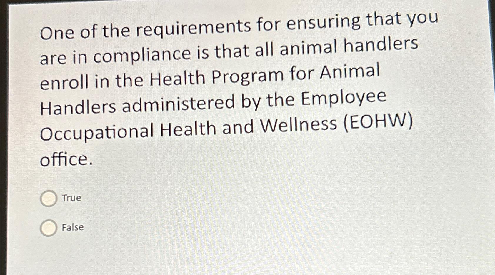 Solved One of the requirements for ensuring that you are in | Chegg.com