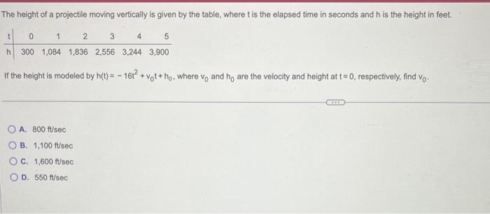 [Solved]: The height of a projectile moving vertically is g