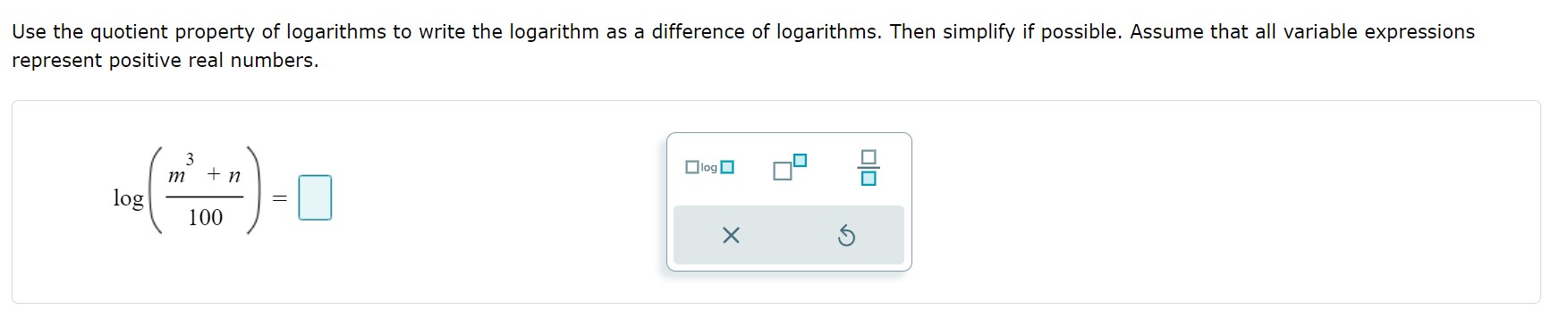 Solved Use the quotient property of logarithms to write the | Chegg.com