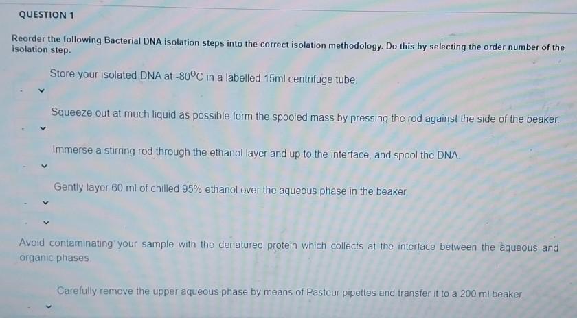 Solved Reorder the following Bacterial DNA isolation steps | Chegg.com