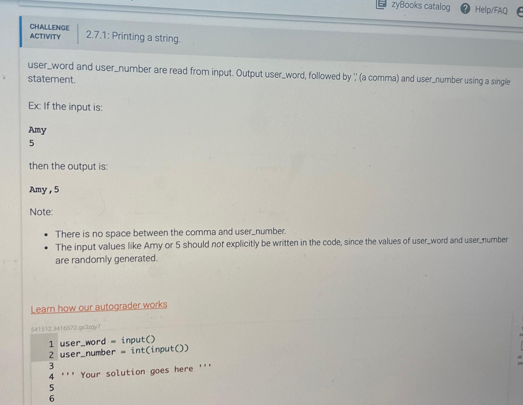 Solved zyBooks catalog(?) ﻿Help/FAQCHALLENGEACTIVITY2.7.1: | Chegg.com