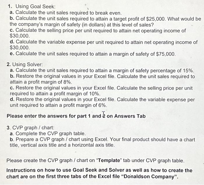 Solved 1. Using Goal Seek: a. Calculate the unit sales | Chegg.com