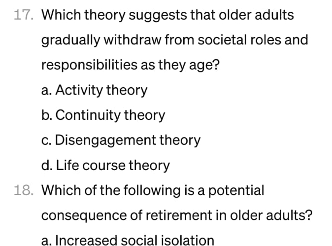 Solved Which theory suggests that older adults gradually | Chegg.com