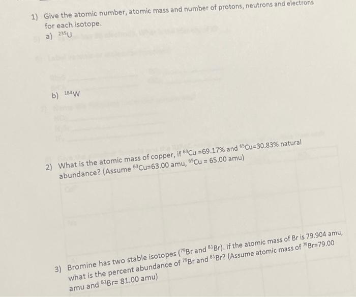 Solved 2) What is the atomic mass of copper, if 63Cu=69.17% | Chegg.com