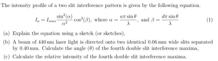 Solved The intensity profile of a two slit interference | Chegg.com