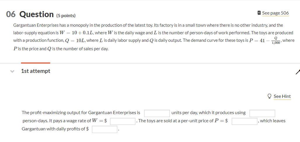 Solved 06 ﻿Question (5 ﻿points)Gargantuan Enterprises has a | Chegg.com