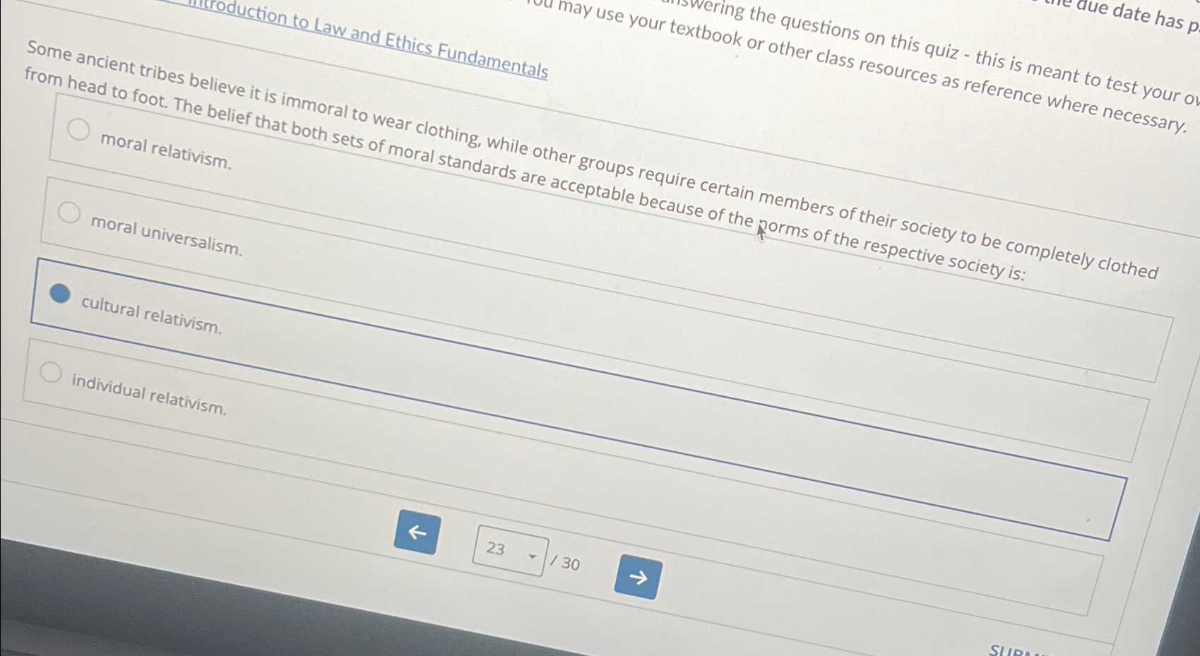 Solved moral relativism.your textbook or other class | Chegg.com