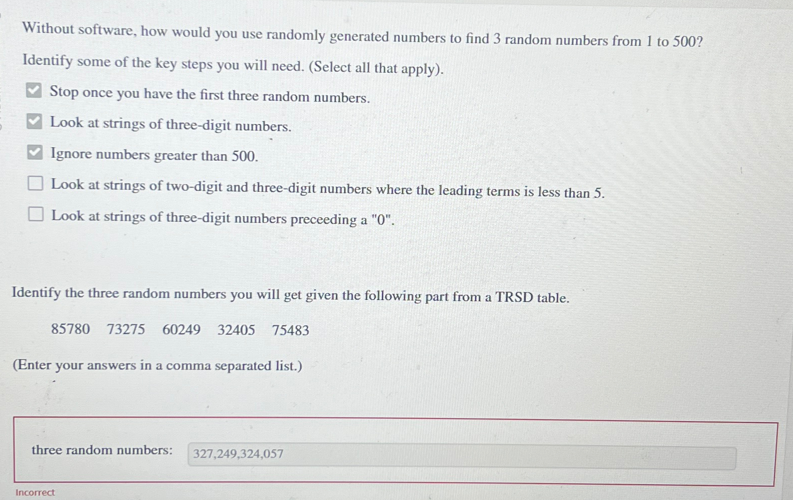 Solved Without software, how would you use randomly | Chegg.com