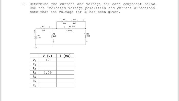 Solved ) Determine the current and voltage for each | Chegg.com