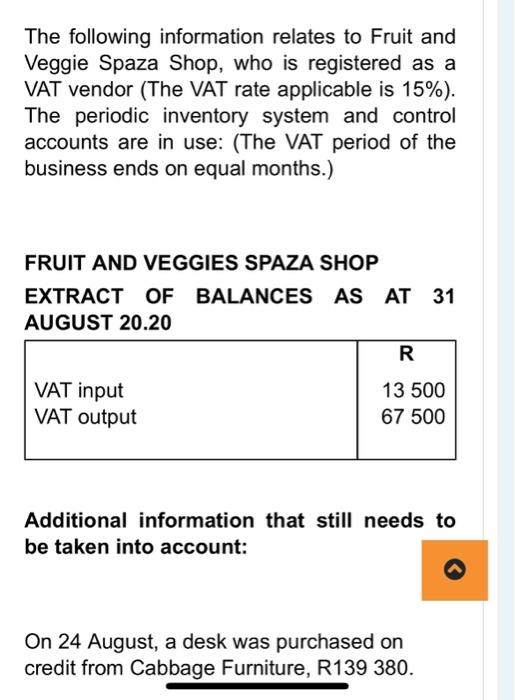 The following information relates to Fruit and Veggie | Chegg.com