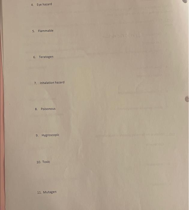 Solved Part 2: Complete the following glossary of hazard | Chegg.com