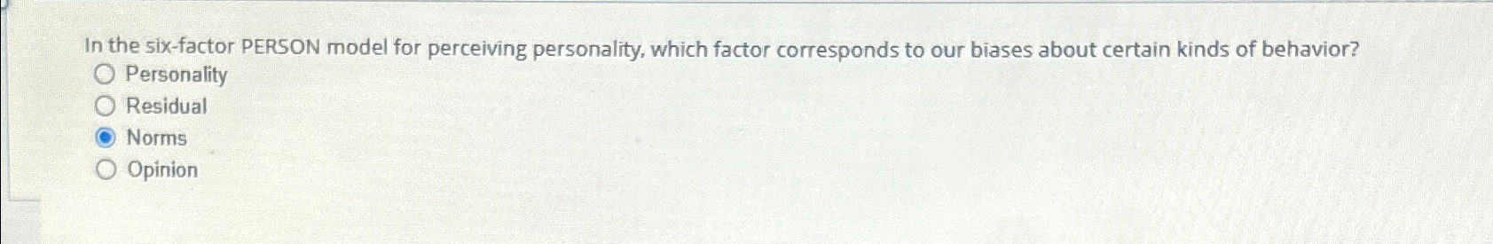 Solved In the six-factor PERSON model for perceiving | Chegg.com