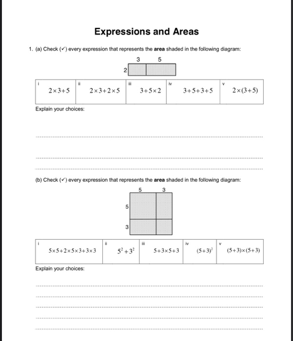 Solved Expressions and Areas 1. (a) Check (V) every | Chegg.com