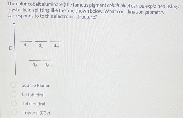 Solved The color cobalt aluminate (the famous pigment cobalt | Chegg.com