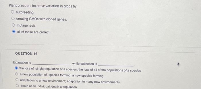 Solved Plant breeders increase variation in crops by | Chegg.com