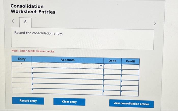 Solved c. Prepare the worksheet consolidation entry(ies) | Chegg.com